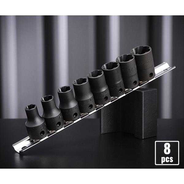 特殊なツイスト形状により、完全に角が潰れてしまったようなボルト・ナットにもガッチリと喰いつき、簡単に取り外すことができる取り外し専用ソケットです。破損したボルト・ナット以外にもキャップボルトやスタッドボルト、特殊形状のボルトに対応可能です。...