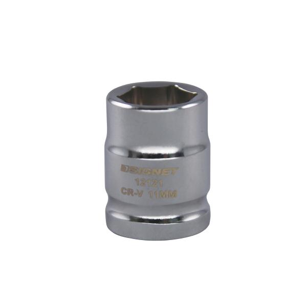 ミラー仕上げのメッキが美しいショートソケット。六角タイプ。吊り下げタグ付き。ソケットの全長はわずか22mm(SIGNET従来品より3mm短い)、狭い場所での作業に最適。【仕様】差込角(DR)：3/8ソケット全長(L；mm)：22サイズ(S；...