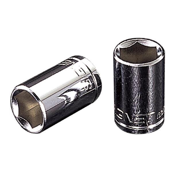 ミラー仕上げのメッキが美しいスタンダードソケット。ボルト・ナットを傷めにくい面接触タイプ。6角タイプ。【仕様】差込角(SQ)：1/2サイズ(mm)：19全長(L；mm)：38先端部ソケット外径(D1；mm)：25.5差込部ソケット外径(D2...