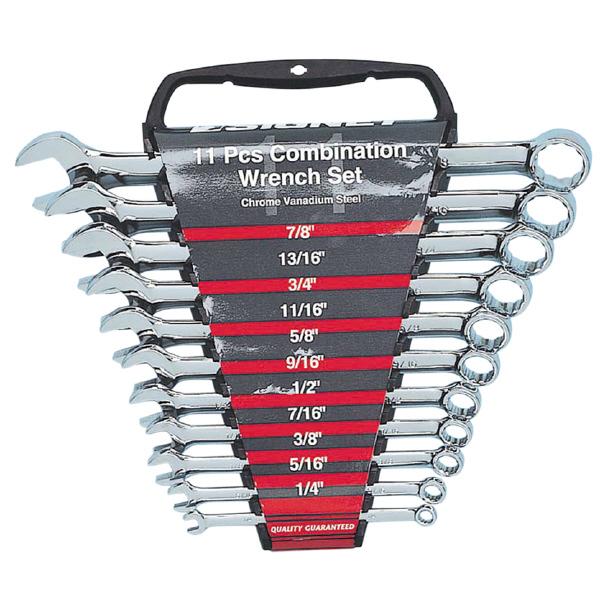 ミラー仕上げのメッキが美しいコンビネーションレンチセット。ホルダー付きです。【セット内容/付属品】コンビレンチ：1/4・5/16・3/8・7/16・1/2・9/16・5/8・11/16・3/4・13/16・7/8"(30101・30102・...