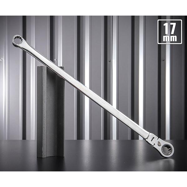 超ロングタイプで、奥まった箇所もラクラク作業できます。ギア付きメガネ部は首振りタイプで、様々な角度で作業できます。ギア付きメガネ部は正逆切り替えレバー付きで、締めにも緩めにも使用できます。オフセットタイプのヘッドで、座ぐり部にあるボルト・ナ...
