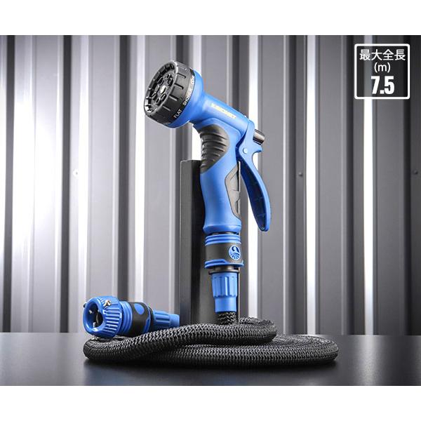 ・通水で最大3倍に伸長、使用後は水抜きで元の長さへ・厚手繊維カバーで高耐久・ノズル10種切替（アングル／コーン／フル／ミスト／ソーカー／センター／フラット／ジェット／シャワー／バーチカル）・トリガーロックで継続散水が可能・収納に便利なバッグ...