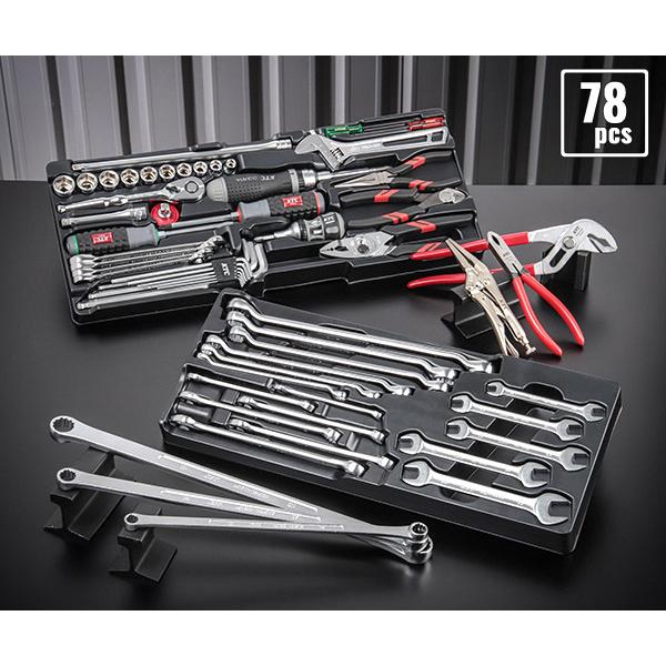 従来のセット内容にとらわれない人気ツールだけを厳選した、EHIME MACHINEオリジナルツールセットSK37820Xシリーズの、トレイ＆工具のみのセットです。オリジナル設計の樹脂トレイは「トップ部だけでも使える工具セット」をコンセプトに...