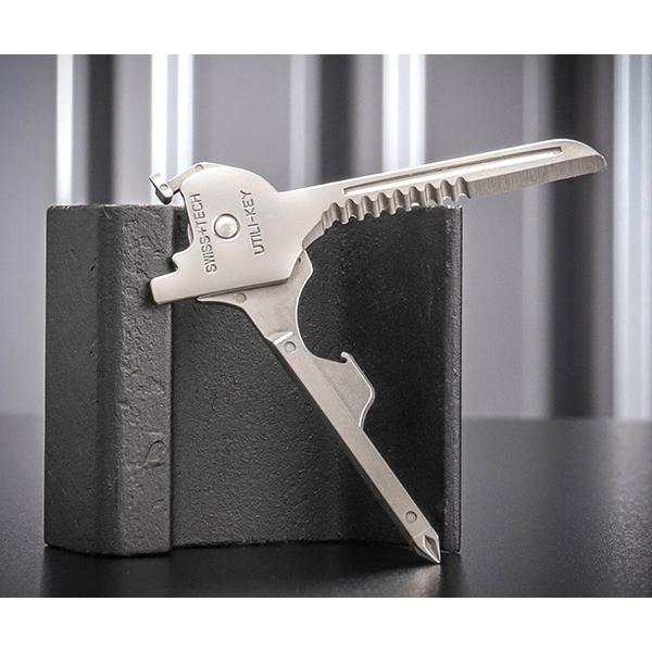 ユーティリティーキーツール 6-IN-1 ステンレス製  6in1の機能を備え、コンパクト、多目的で使えて便利なデザインです キーチェーンとして持ち運びしやすいです 180度回転できます クイックリリースができます  ・マイナスドライバー ...