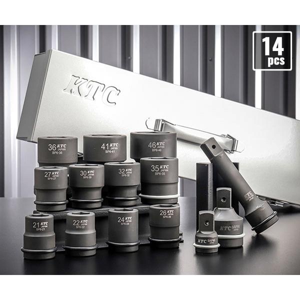 変換アダプタで、12.7sq. 、25.4sq.差込角の駆動工具に対応！中・大型車両整備に必要な入組を厳選しました。12.7sq. 、19.0sq. 、25.4sq.差込角の駆動、動力工具が使用可能。KTC独自のピン抜け防止機構「AMBAC...