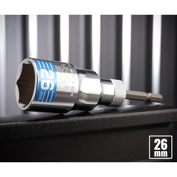 TOP電動ドリル用の強替軸ソケット(6角サーフェイス)登場！  40Vまで対応しています！ 7.2Vから18Vいずれも対応  耐久性は5倍以上！(40V使用時) （※32mm以上は3倍以上） （※当社比）  18V使用時はさらに抜群の耐久性...