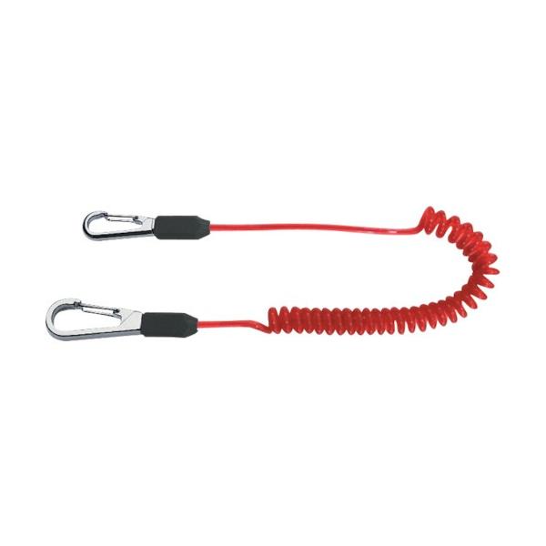 特長：ナスカン部に独自のコンパクトな樹脂金具を採用しています。ワイヤーとポリウレタンがはく離しない一体成型加工品です。用途：高所作業での工具落下防止に。工具、計量小物の紛失防止に。●最大長さ(mm)：1350●自然長(mm)：410●色：レ...