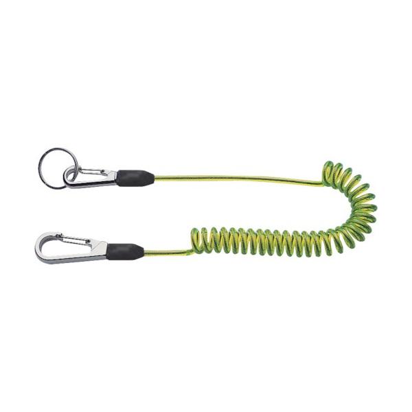 特長：ナスカン部に独自のコンパクトな樹脂金具を採用しています。ワイヤーとポリウレタンがはく離しない一体成型加工品です。用途：高所作業での工具落下防止に。工具、計量小物の紛失防止に。●最大長さ(mm)：1350●自然長(mm)：410●色：イ...