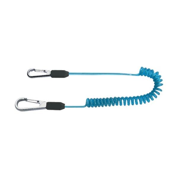 特長：ナスカン部に独自のコンパクトな樹脂金具を採用しています。ワイヤーとポリウレタンがはく離しない一体成型加工品です。用途：高所作業での工具落下防止に。工具、計量小物の紛失防止に。●最大長さ(mm)：1350●自然長(mm)：410●色：ブ...