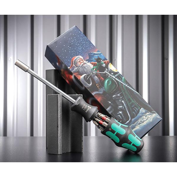 Wera（ヴェラ） クラフトフォーム コンパクト27 セット1 2025年クリスマス限定モデルは、広告ロゴを排した特別仕様のギフトボックスに収められた限定ツールセットです。ハンドル内部にビットマガジンを内蔵した多機能ビットドライバー構造を採...
