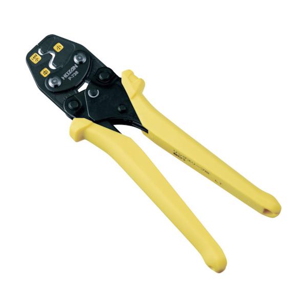 RoHS規制の特定有害物質を含まない製品です。　リングスリーブの圧着サイズ 「小（1.6×2を含む）」、「中」に対応したコンパクトな圧着工具。コンパクトながら、軽い握りで圧着できます。圧着終了後、端子に使用したダイスがわかるようにマークが入...