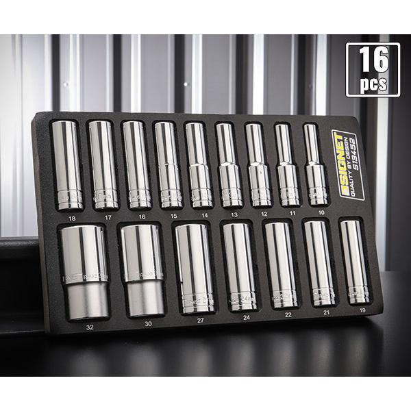 ミラー仕上げのメッキが美しいスタンダードソケットセットです。ボルト・ナットを傷めにくい面接触タイプです。六角タイプです。 EVAのDESIGNトレー付きで整理整頓ができ、サイズも一目でわかります。【仕様】差込角(DR)：1/2入組サイズ(m...