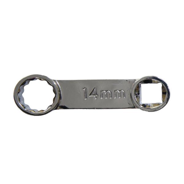 トルクレンチに取り付けて使用します。ソケットではどうしても締められない場所にあるボルト・ナットのトルク管理に大変便利なトルクアダプターです。【仕様】差込角(SQ)：3/8材質：クロームバナジウム鋼サイズ(mm)：14全長(L；mm)：701...