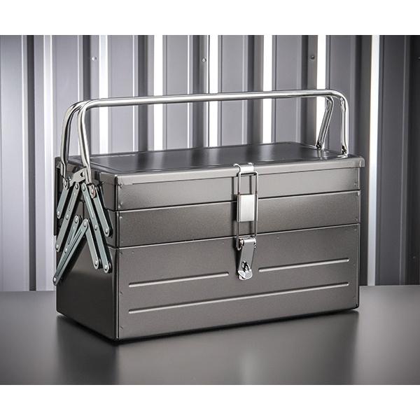 高品質でリーズナブルを実現した両開きツールケースです。持ち運びに便利で雑に扱っても壊れにくい耐久性抜群のボディーです。工具の収納、運搬、車載用に【仕様】サイズ(mm)：W410×D200×H230カラー：ブラック材質：スチール重量(kg)：...