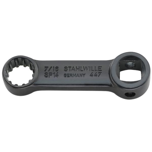 トルクレンチと組み合わせて使用する延長スプラインレンチアダプター。【仕様】差込角(SQ)：3/8サイズ(inch)：5/8メガネ部外径(d1；mm)：23差込部外径(d2；mm)：19メガネ部厚み(h1；mm)：12差込部厚み(h2；mm)...