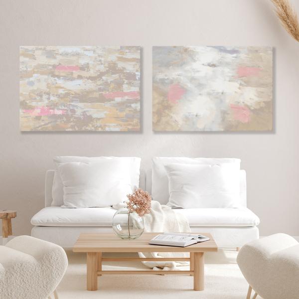 当店オリジナルデザイン　キャンバスパネルピンクベージュ抽象画　花畑　フラワーベッドアートパネル キャンバスアート 壁掛 ウォールデコレーション【　仕様について　】★国内自社生産。高品質多色印刷機での印刷★風合いのある厚手キャンバス（厚さ53...