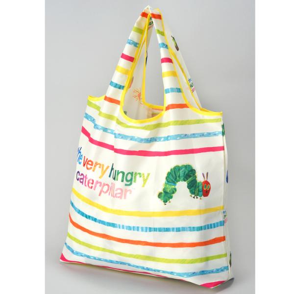 子どもも大人も大好き！ロングセラー絵本『はらぺこあおむし』が、便利なエコバッグになりました。表はカラフルなボーダー、裏は絵本に登場するフルーツが散りばめられています。お買い物が楽しくなる明るいデザインです。【サイズ】縦39cm 横42.5c...