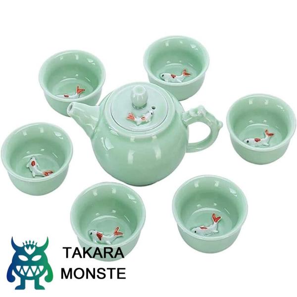 ? この古典的なデザインは、伝統的な現代の好みを補完するもので、結婚式、休日、その他の特別な機会への人気のある贈り物をしました。? 鯉の形状は、特にカップとティーポットの蓋の底面に設計されています。お茶を注いだ後、それがカップの中に鯉泳ぐよ...