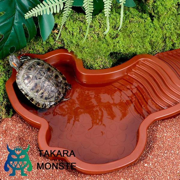 タートルウォータープール - カメの水皿、両生類の登山ボウル|爬虫類のはしごアクセサリー、テラリウム用の小さな動物浴、水生生息地のセットアップ料で作られて