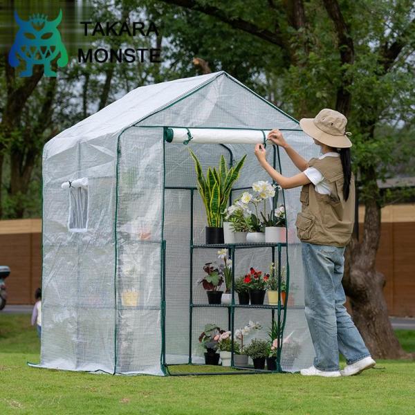 〔商品詳細〕サイズ:約幅143x奥行73x高さ195cm重量：6.3Kg耐荷重：棚アミ1枚につき8kg出入り口開閉:ジッパー素材：フレーム/スチール、ジョイント部/ポリプロピレン、カバー/ポリエチレン、ナイロン、金属大型  ビニール温室棚 ...