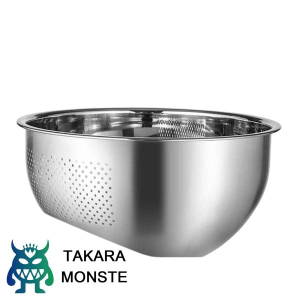 お米がこぼれない米とぎ万能ボウルです。【水切り機能】ボウルに穴が開いているので・お米をこぼさず水を切ることができます。【調理機能】底面が斜めにカットされており・角度によって食材を和える器として使い分けも可能です。【優れた素材】ステンレス製で...