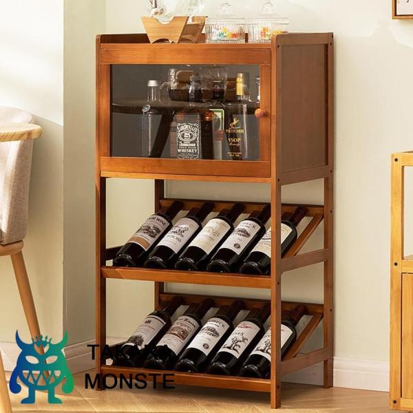 竹製酒 棚 収納コンパートメント付き お酒 棚 ボトルラック ワインラックワイン収納ラック ウイスキー 棚 お酒収納ラック 酒類貯蔵ロッカー 大容量 多く瓶サイズ
