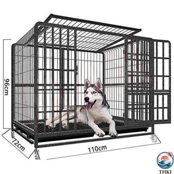 折り畳み式 犬小屋 屋外 二重ドア 大型犬 ロック設計 ホイールやリムーバブルトレイ 犬のケージ ステンレス