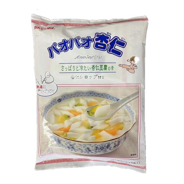 原材料/商品内容：杏仁豆腐の素:砂糖(国内製造)、ぶどう糖、脱脂粉乳、粉末油脂、寒天、粉飴、杏仁増粘多糖類、乳化剤；杏仁シロップ:砂糖、ぶどう糖果糖液糖、香料、酸味料原産国名：日本商品説明：熱湯を注ぐだけで手軽にできる杏仁豆腐の素です、寒天...