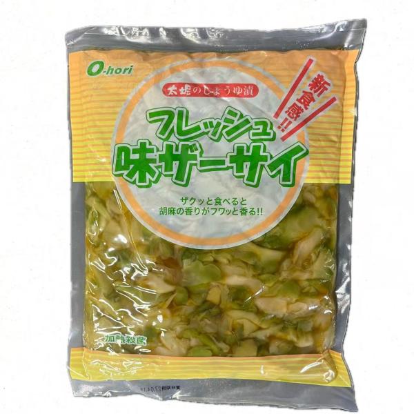 原材料：ザーサイ（中国）、漬け原材料（食用植物油脂、水飴、アミノ酸液、食塩、風味調味料、唐辛子）／調味料（アミノ酸等）、保存料（ソルビン酸K）、酸味料、甘味料（甘草）、乳酸Ca、（一部にごま・大豆を含む）保存方法：直射日光高温多湿を避け、常...