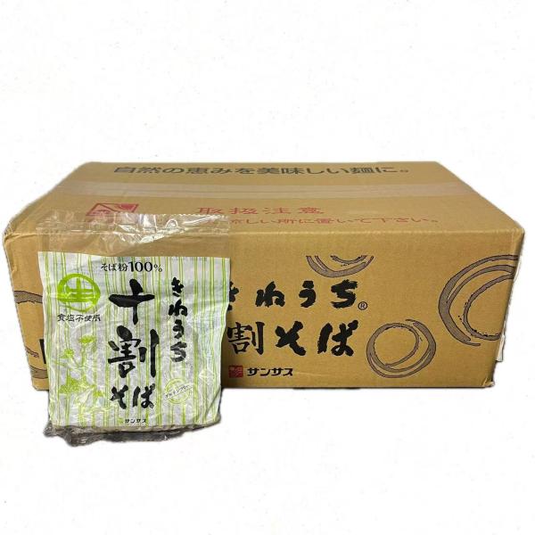 原材料/商品内容：サンサス きねうち十割そば原産国名：日本商品説明：きねうち麺のそばは、食塩不使用、厳選したそば粉100％で作った高級１０割そば。つるっとしたのどごしと、麺ごしの強さが特徴です。伸びにくいのでアレンジレシピも豊富です。※予告...