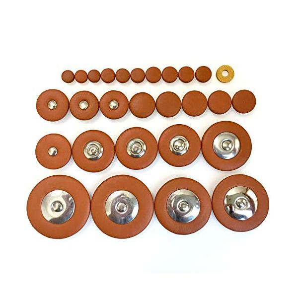 ※併売のため、在庫切れの際はご了承ください。発送委託により倉庫業者がお届けする場合がございます※ソプラノサックス交換用タンポの28個セットです。羊皮製なので耐久力がよく、密封性も優れています。サイズ：直径約38mmx2、34mmx2、30....