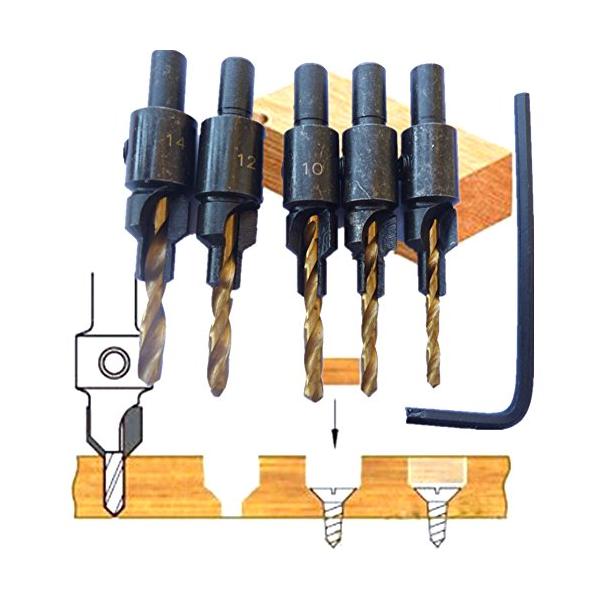 ※併売のため、在庫切れの際はご了承ください。発送委託により倉庫業者がお届けする場合がございます※カウンターシンクドリル ビットセットです。 セットには、ネジサイズ＃6、＃8、＃10、＃12 ＃14のパイロット穴をあけるためのビットが含まれて...