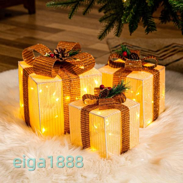 ??プレゼントボックスに可愛いリボンをつけ、ウォームホワイトのライトでキラキラと綺麗で癒されます〜ストリングライトと一緒にお宅をより魅力的に装飾します。??素材：Sisal and Metal　サイズ：(大)18cm x 18cm x 17...