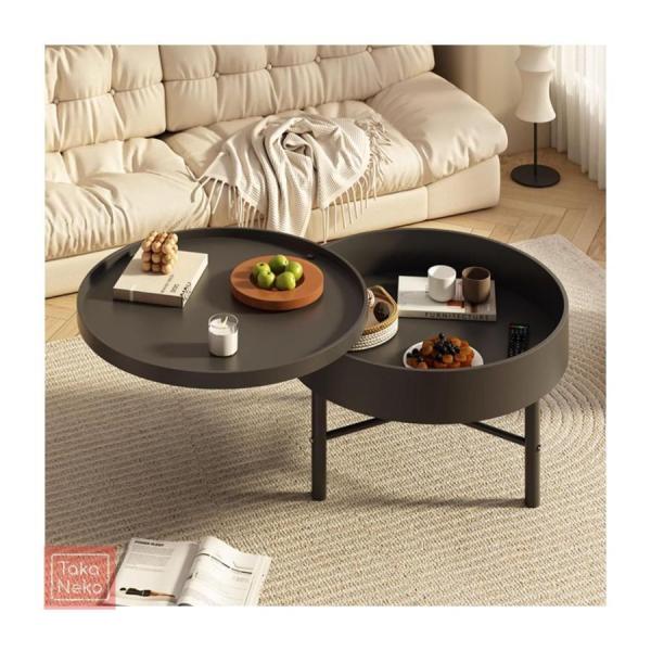 360°回転テーブルコーヒーテーブル：このコーヒーテーブルは、360°回転テーブル、2層収納、隠しコンパートメントを備えています。安全に使用でき、便利で実用的で、斬新なスタイルを誇っています。丸みを帯びた隆起したエンクロージャにより、アイテ...
