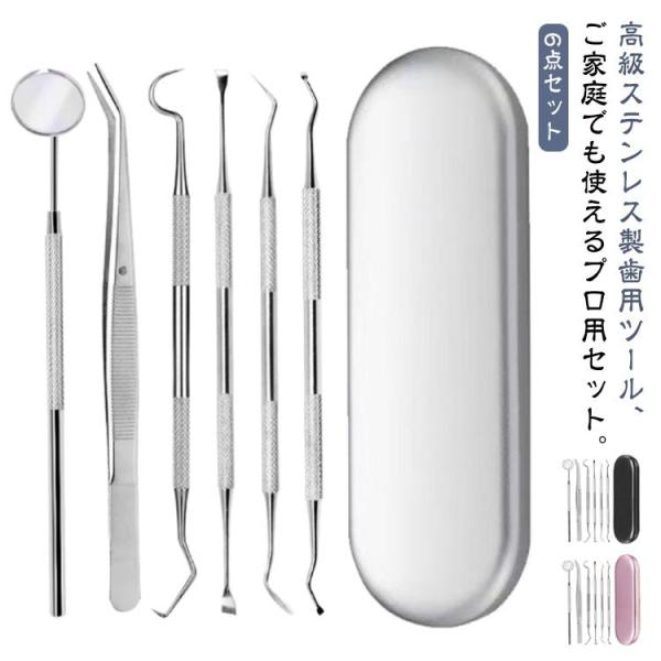 サイズ：6点セット（歯用ミラー、鎌形ツールｘ3、鍬型ツール、ピンセット）