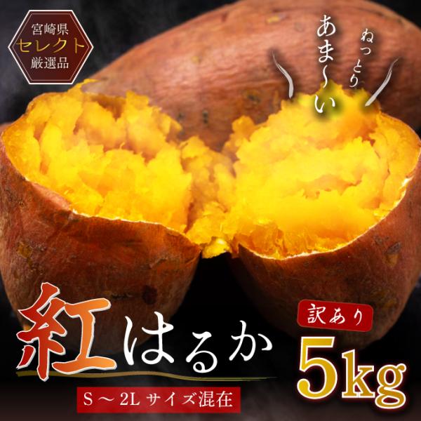 【宮崎県産セレクト】訳あり 紅はるか 5kg※こちらは規格外品になります。◆しっとり濃厚、スイーツのような甘み「紅はるか」は、ねっとりとした食感と強い甘みが魅力のさつまいもです。焼き芋にすると、蜜があふれるように濃厚で、まるでスイーツを食べ...