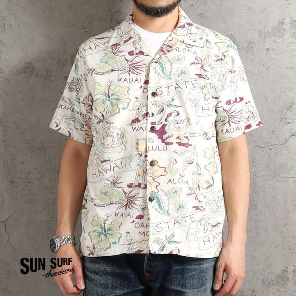 ■HAWAIIAN SHIRT "STATE OF HAWAII"ヴィンテージアロハの魅力を継承するブランド、「サンサーフ(SUN SURF)」の2026年最新モデルです。サンサーフのラインナップはレーヨン製が中心ですが、当モデルは綿麻の混...