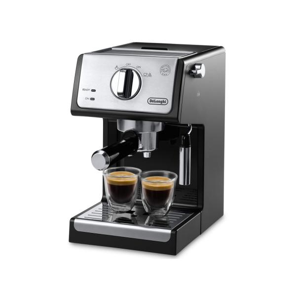 カップの高さに合わせて取り外し可能な着脱式カップ受けを備えたエスプレッソ・カプチーノメーカー。ショートからロングのコーヒーメニューを作れる。2重構造のスチームノズルできめ細かい泡立てミルク作りが可能。1.1Lの水タンクは上面から着脱して簡単...