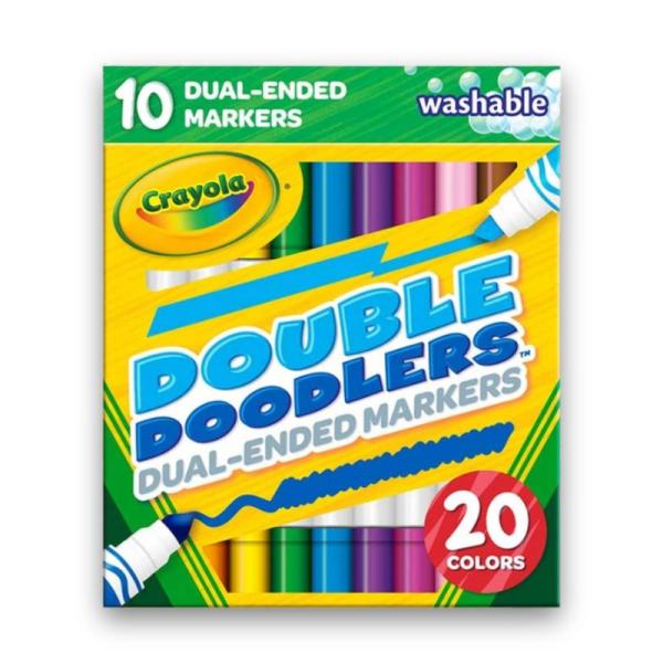 クレヨラのデュアルエンドマーカーは10本入りです。1本につき2色の色合いがあるため、合計20色楽しめます♪通常のマーカーより省スペースで、旅行や持ち運びに最適です！それぞれ異なる色のテーマを特徴としており、両端で「濃い色の太線」と「薄い色の...