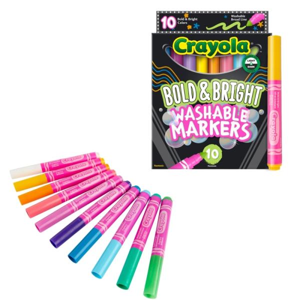 「Broad Line」マーカーは、円錐形の先端がポイント！細い線も太い線も描けるので、繊細なお絵描きからダイナミックなぬりえまで、子どもたちの創造力が発揮できます。ウォッシャブルタイプのマーカーは、肌や衣類についても洗い流せるので、ママも...