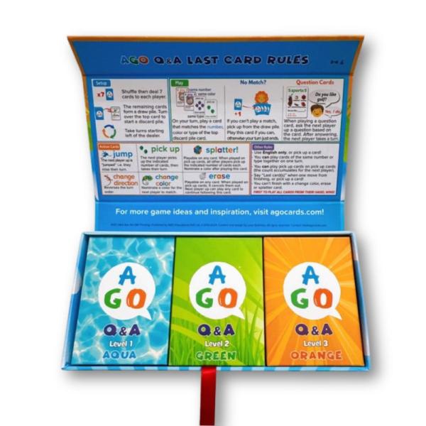 AGO Q&amp;Aカードは、ゲームで遊びながら日常英会話でよく使用する質問&amp;返答ができるようになる英語カードゲームです。イラスト付きでわかりやすいフルカラーカードは、幼児・小学生から大人まで英語を楽しく学習できる英語教材です。カ...