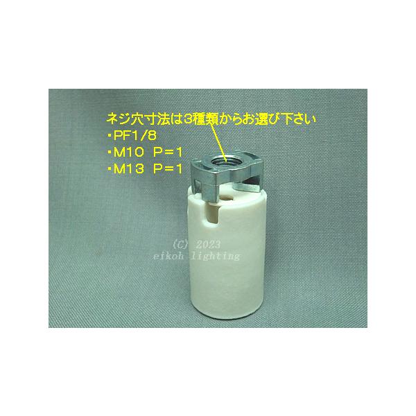 ●本製品は、ソケットに外ネジニップルなどを連結できる金具が付いた製品になります。連結金具のネジ穴寸法は、３種類からお選び下さい。[ＰＦ１／８][Ｍ１０　Ｐ(ピッチ)＝１ｍｍ][Ｍ１３　Ｐ(ピッチ)＝１ｍｍ]●口金寸法：Ｅ １ ７●灯数：１ ...
