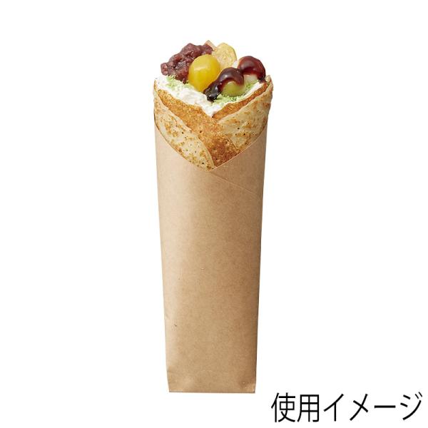 未晒のオーソドックスな長方形クレープ用包装紙です。 ■商品仕様商品サイズ：幅２０８×高２８０ｍｍ 材質：未晒クラフト紙１００ｇ＋ＰＥラミネート