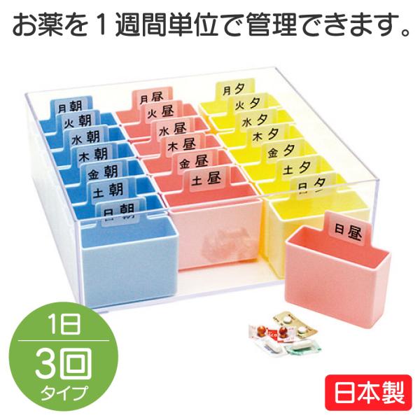 おすすめポイント！●薬の飲み忘れ、間違いを防ぎきちんと管理できます！●こちらは1日3回 朝昼夕のくすりケースです！■商品仕様材　質：本体・フタ：スチロール　　　　ポケット：ポリプロピレンサイズ：W240×D240×H92mm原産国：日本★ご...