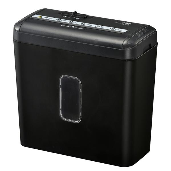 【 特 長 】● 細断サイズ4×40mmのクロスカットシュレッダー● A4サイズ、コピー用紙5枚まで対応● ダストボックス容量は8リットル【 仕 様 】■ 外形寸法：（約）幅290×高さ280×奥行140mm■ 質量：約3.0kg■ 電源：...