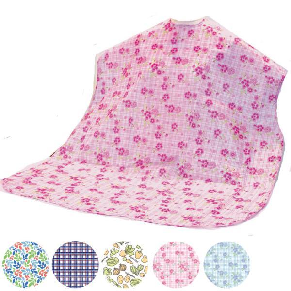 ●カラー／　やさい柄クリーム、花柄サックス　格子柄ネイビー、花柄ピンク　リーフ柄ブルー●サイズ／幅79×丈104cm、首下：84cm（首周り）：37〜46cm●重さ／55g●材質／ポリエステル100％●生産国／中国●洗濯機可●脱水機不可●乾...