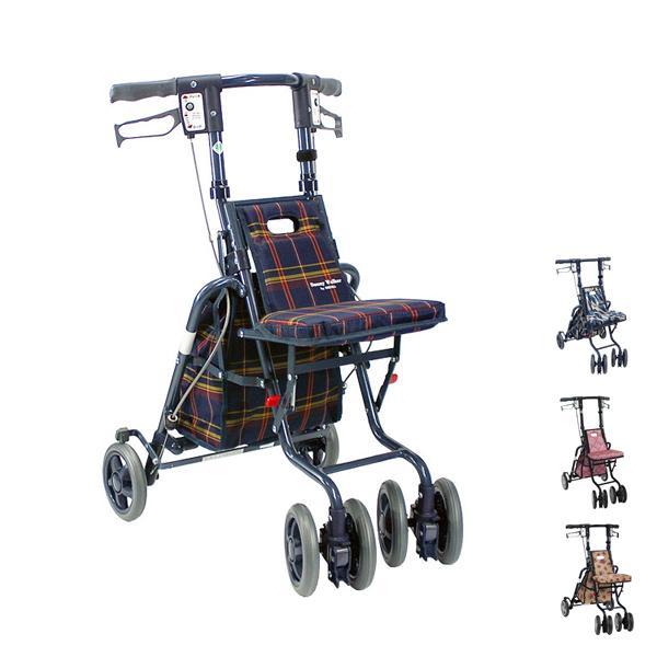 ●サイズ／　幅48.5×奥行59×高さ79〜85（3段階／3cm）cm　折りたたみ時：奥行35×高さ65cm　座面：幅27.5×奥行20cm　座面高：44cm●車輪サイズ／前輪14.5×後輪14.5cm●重さ／4.8kg●材質／　本体部：ア...