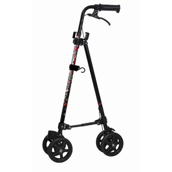 ※腰の横に近づけて体を押すような感じで使います。※グリップ部を体の前に出したり、腰から離して使用すると、ハンドルがフラフラして安定しないので危険です。●カラー／ブーケ●サイズ／　約幅17×奥行45×高さ76〜88（5段階／3cm）cm、　折...