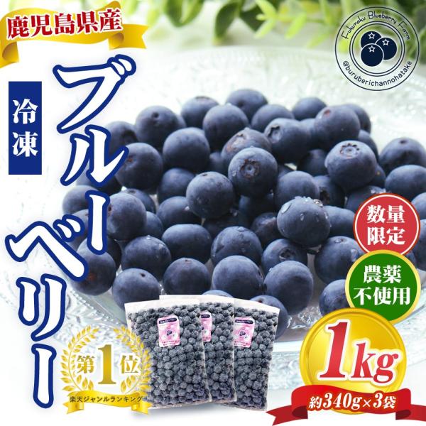 商品情報商品名：冷凍ブルーベリー 1kg原材料名：ブルーベリー（鹿児島県産）内容量：1kg賞味期限：冷凍で180日製造者：ぶるべりちゃんの畑 鹿児島県薩摩川内市商品説明：ブルーべリー農園「ぶるべりちゃんの畑」では、安心して食べられる無農薬ブ...