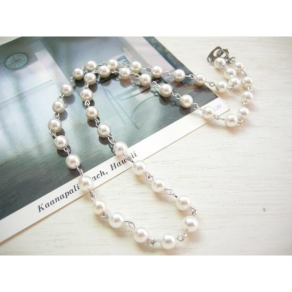 貝パール（マザーオブパール・・真珠貝）6mm玉長さ　　46cmワイヤー　　アンティークシルバー真鍮(ゴールドワイヤーに変更可能です）長さは50cmまで無料で延長可能です。